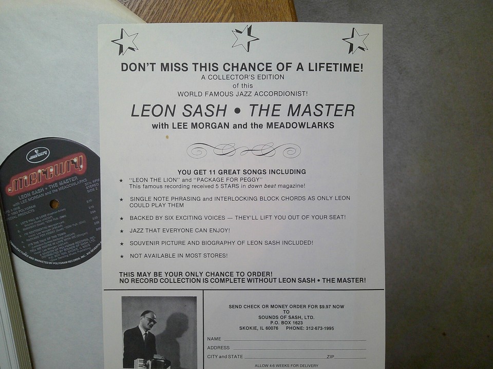 MERCURY LP RECORD /LEON SASH/THE MASTER/ EX+ JAZZ 1983/SIGNED LETTER BY ...