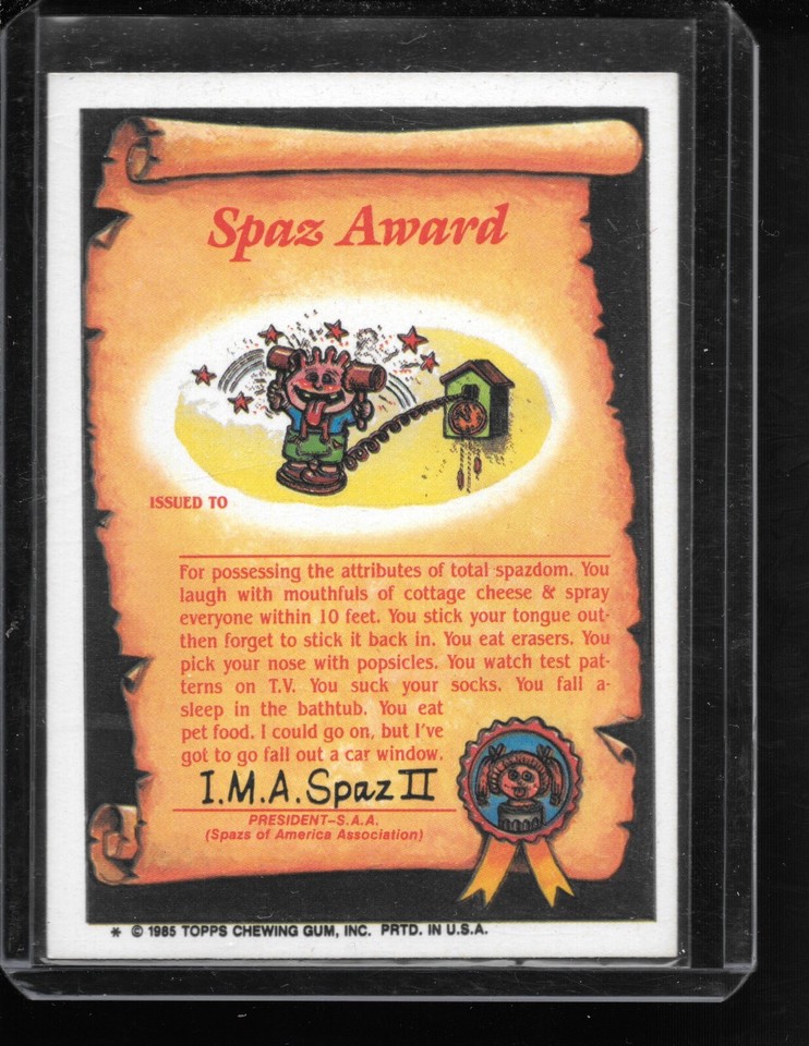 1985 Garbage Pail Kids Patty Putty #42a Spaz Award | eBay