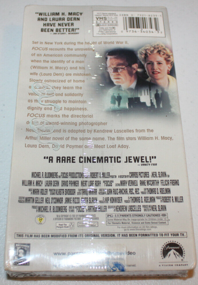 Focus (New Sealed VHS 2002) William H. Macy, Laura Dern, David Paymer ...