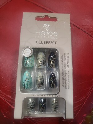 Helios Nail Systems Gel Effect Blue Black Natural Glitter 24 NAILS | eBay