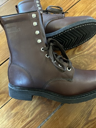 Work America Mason Shoes Mens Soft Plain Toe Hunting Brown Leather ...