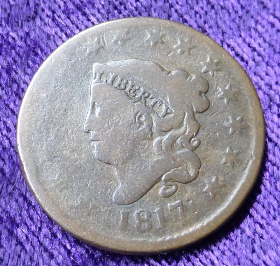 1817 Matron Head Large Cent, USA Penny, 15 Star Variety & Slightly ...