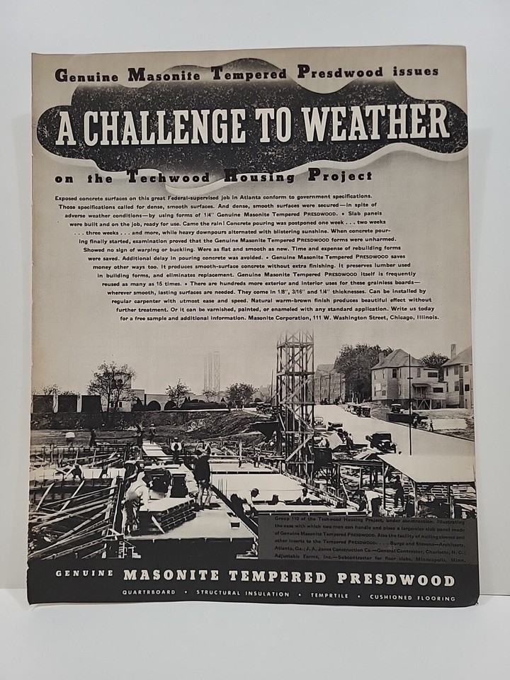 1935 Masonite Plywood Fortune Print Ad Techwood Housing Project Atlanta ...