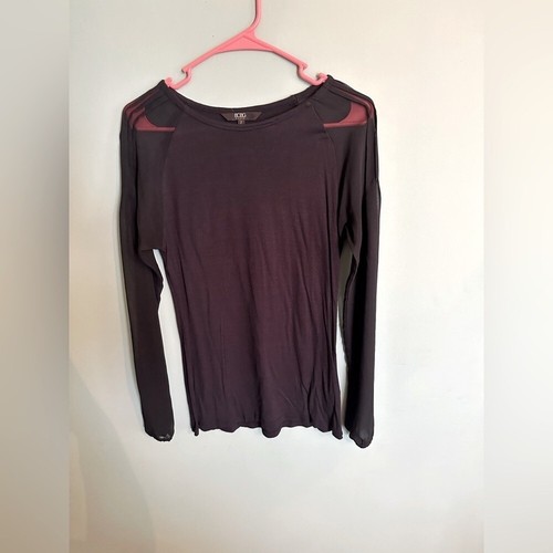 BCBG Navy Blue top with sheer sleeves size medium | eBay
