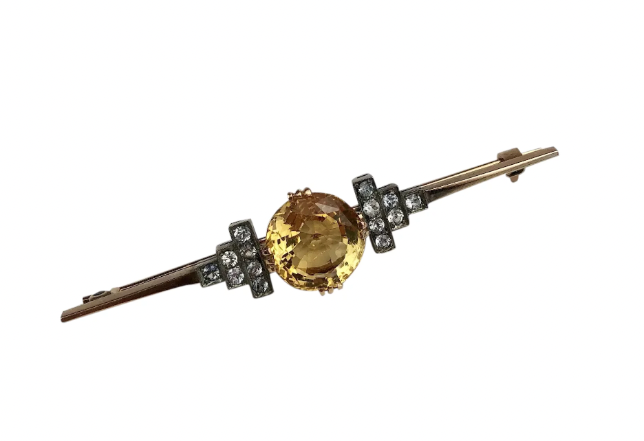 Vintage 12k Yellow Gold, Citrine and White Sapphire Pin | eBay