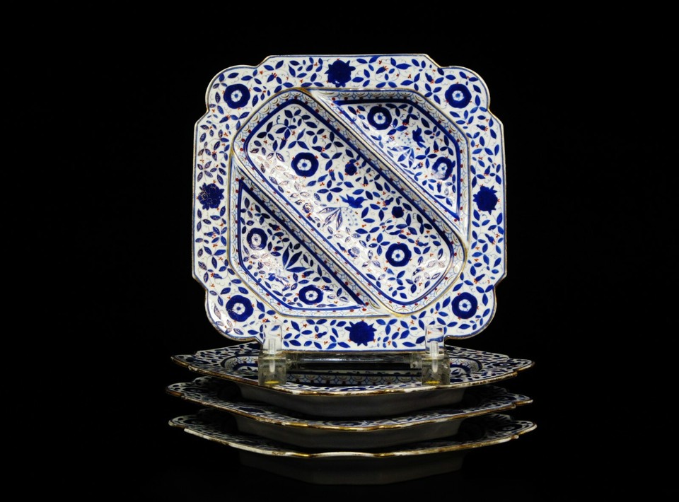 Set Of 4 Antique Hand Painted Royal Vienna Blue & White Color square ...