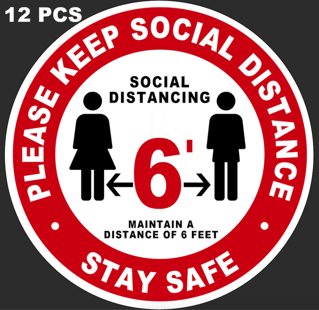 SOCIAL DISTANCE 5" Window | Door | Floor Sign Circle Stickers Removable ...
