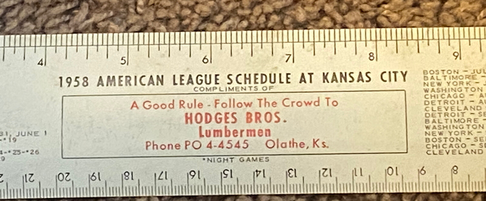 1958 Kansas City Athletics Metal Ruler Schedule | eBay