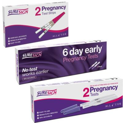 Suresign Pregnancy Tests Midstream, Strip & 6 Day Early Twin Packs ...