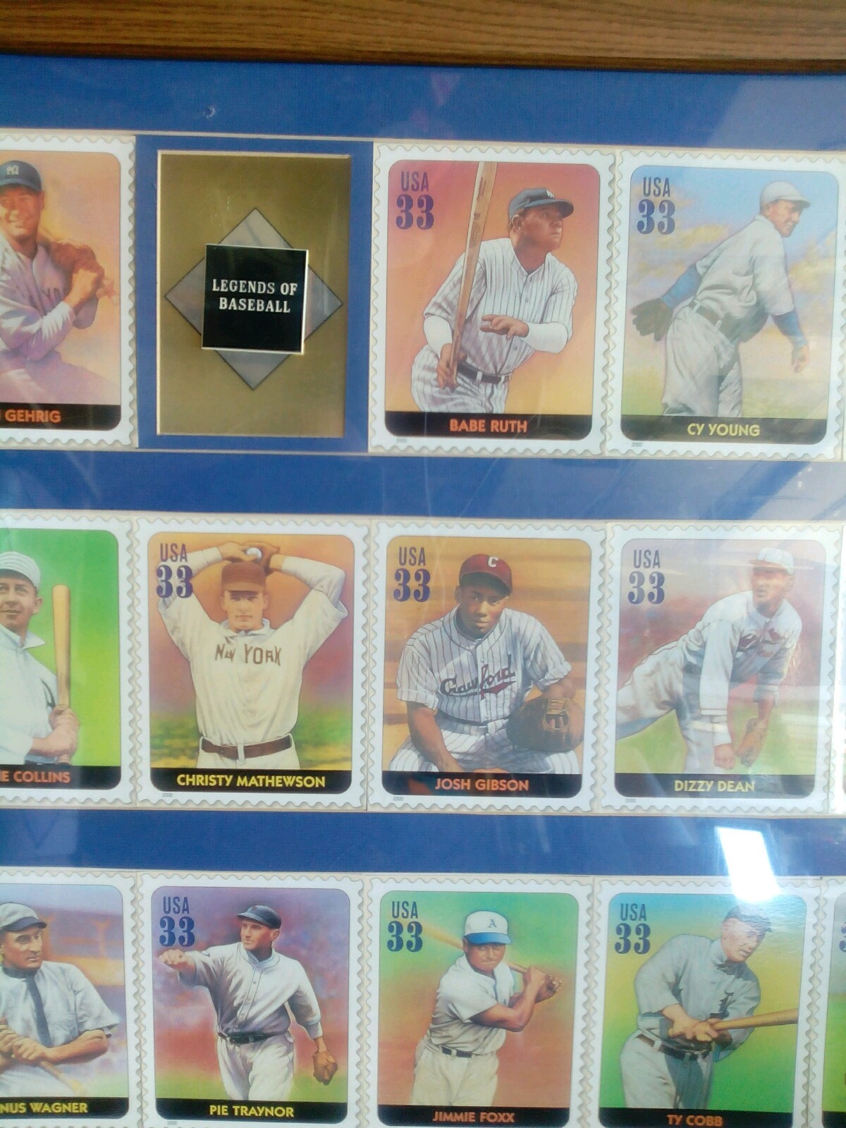 Framed 2000 20 33 cent stamps Scott #3408 Legends of Baseball complete ...