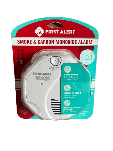 First Alert Smoke & Carbon Monoxide Detector Alarm Voice Alerts Wired ...
