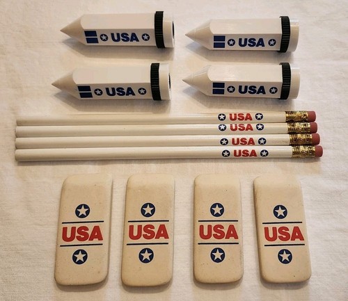 Lot of Vintage Pencils, Erasers and Sharpeners USA Themed Unused Space ...