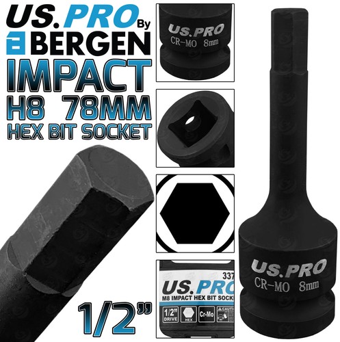BERGEN H8 Impact Hex Bit Socket 1/2"Dr 8mm Impact Allen Key 78mm long ...