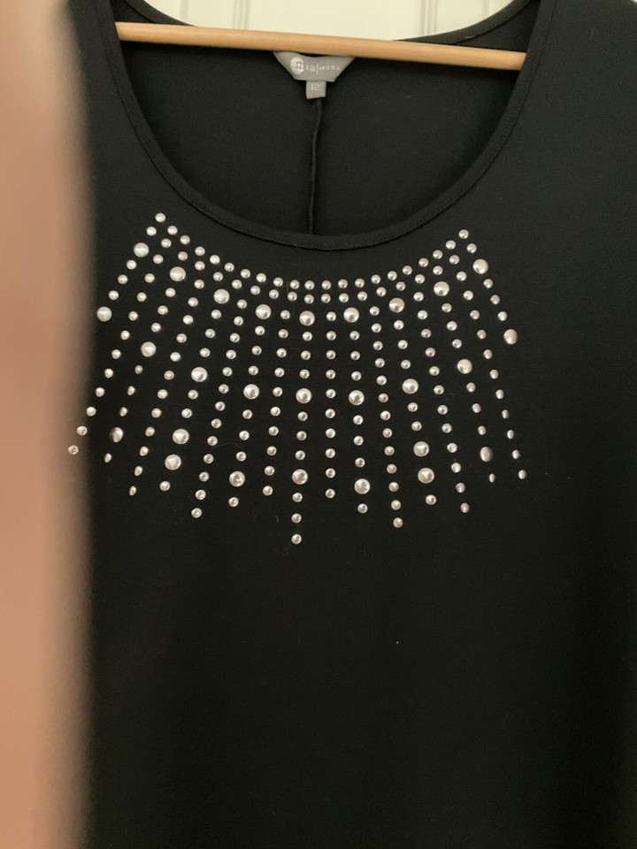 mini Dress jumper DRESS BLACK Stretch A LINE Tunic - silver studs 12 ...
