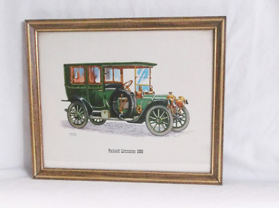 Vintage Packard Limousine 1908 Framed 9 X 11" Litho Frederick Elmiger ...