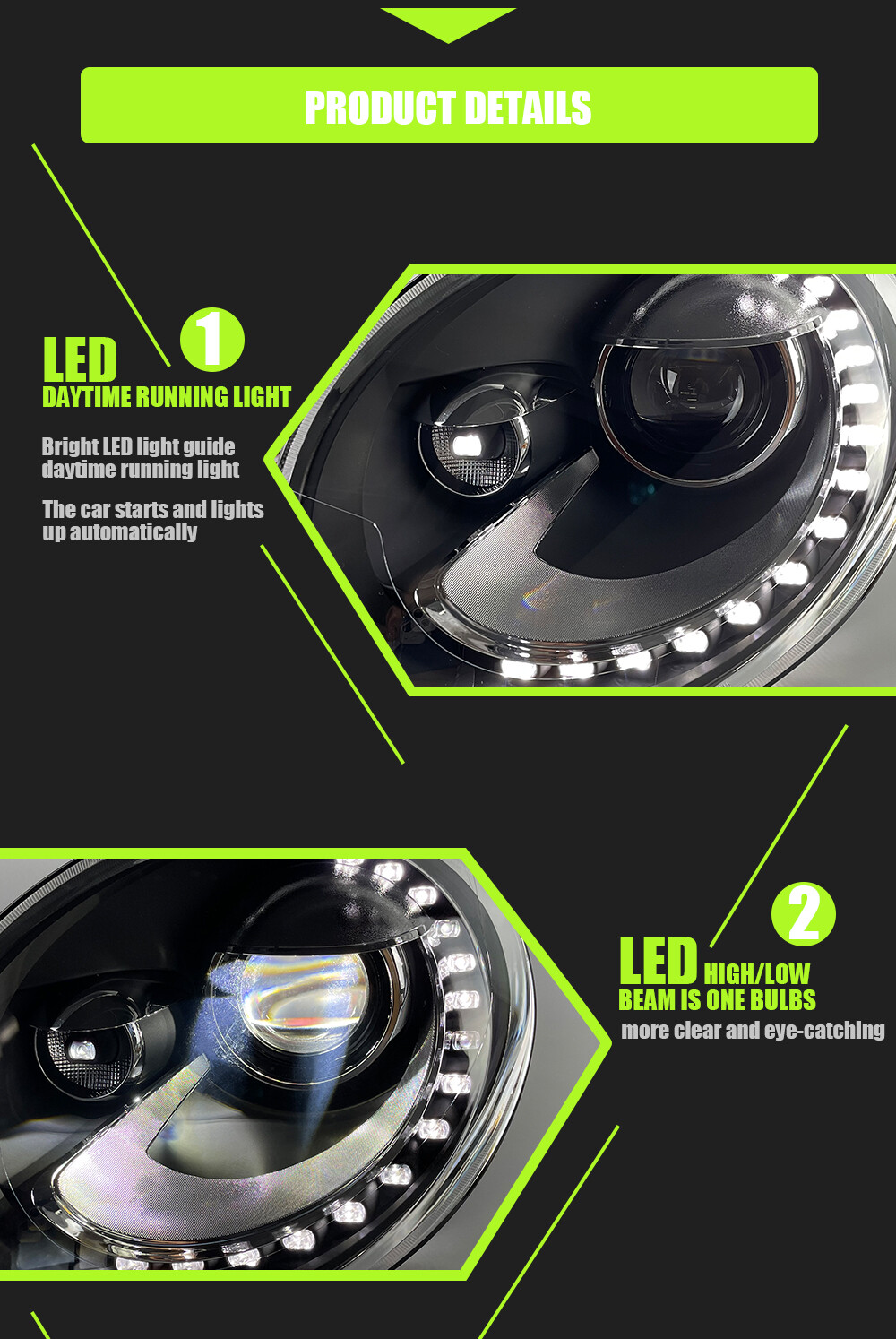 For Volkswagen Beetle 2013-2019 Headlights ALL LED High/Low Beam LED ...