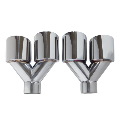 QUAD 4" OUTLETS STAINLESS EXHAUST TIP 2.5" INLET STAGGERED DOUBLE WALL ...
