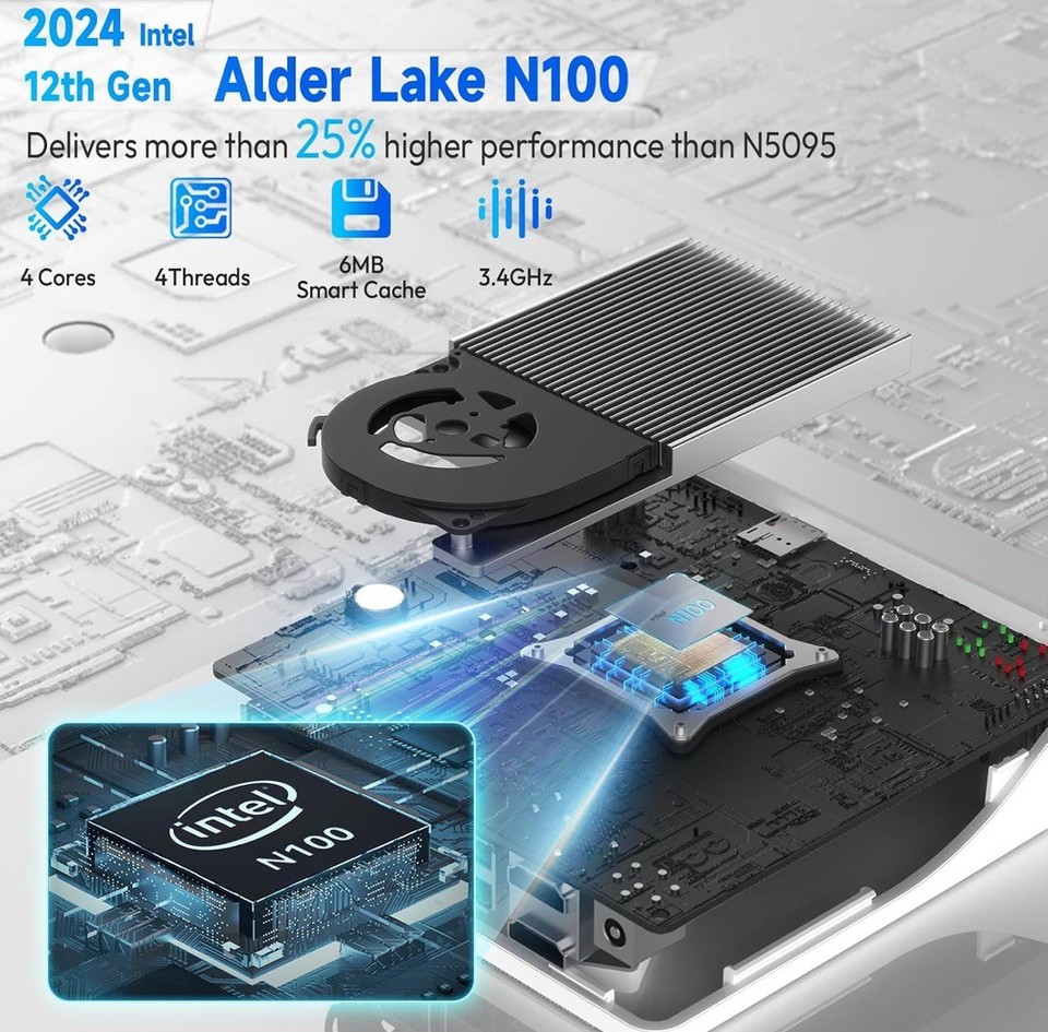 Mini PC Intel N100(3.4Ghz) 16GB DDR5 512GB M.2 SSD Window 11 Pro Mini ...