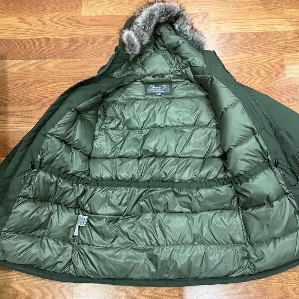 Eddie Bauer Men's Green Weatheredge Down Parka with Faux Fur Hood | eBay