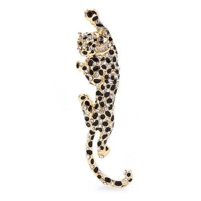 Elegant Black Crystal Panther Leopard Brooch Pin Gold Tone Animal ...