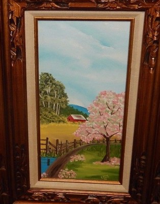 LAURA LEWIS ORIGINAL OIL ON CANVAS RED BARN LANDSCAPE PAINTING | eBay