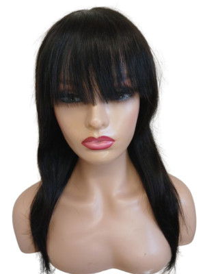 16INCHES BRAZILLIAN HUMAN HAIR WIG WITH BANG/FRINGE 180 DENSITY NATURAL ...