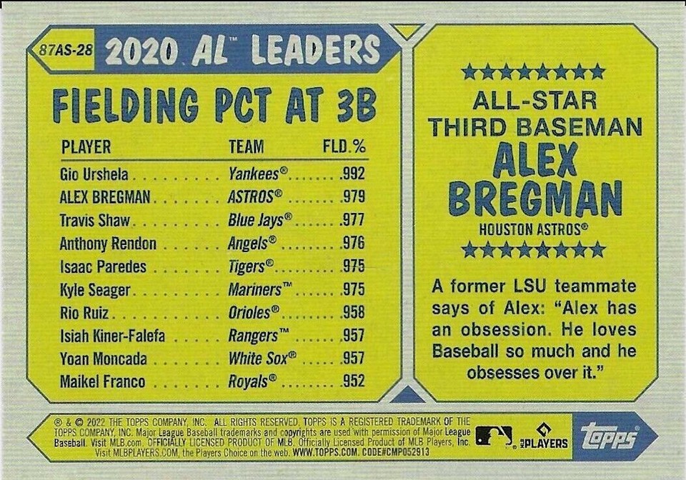 2022 Topps Baseball - '87 Topps All-Star - #87AS28 - ALEX BREGMAN | eBay