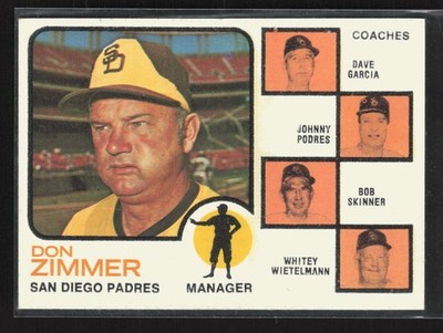 1973 Topps #12b Padres Field Leaders - Don Zimmer - Dave Garcia's ear ...