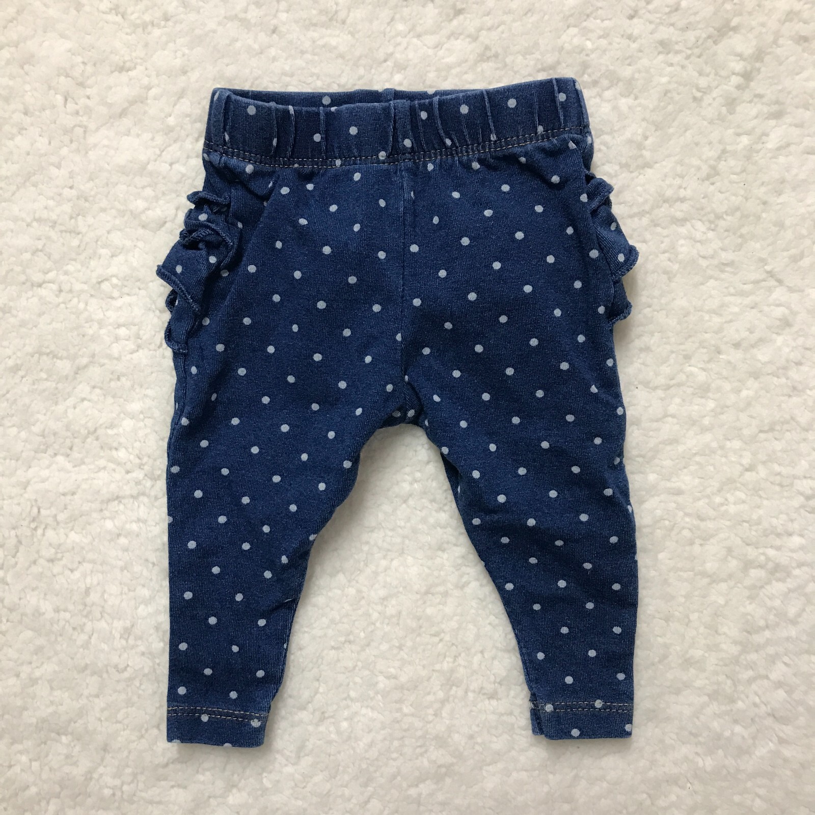 Baby Girl Jean Ruffle Pants Newborn Blue White Dots Cat & Jack | eBay