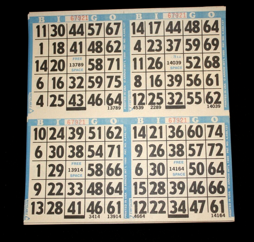 BINGO PAPER Cards Sheets 4 on 1 Blue Border EZ READ (LARGER NUMBERS ...
