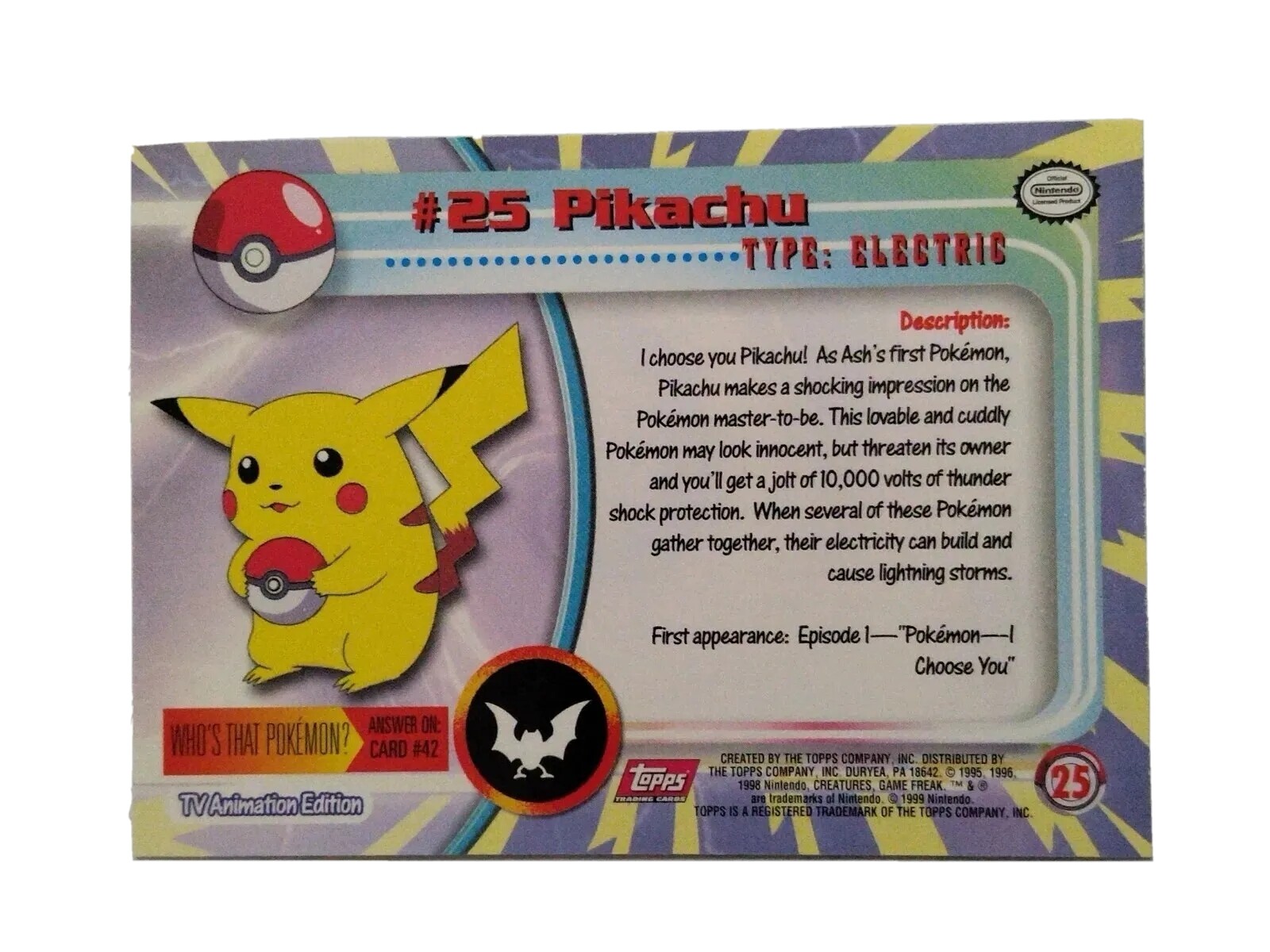 Pikachu #25 Pokemon Topps Card Pink Label Rare | eBay