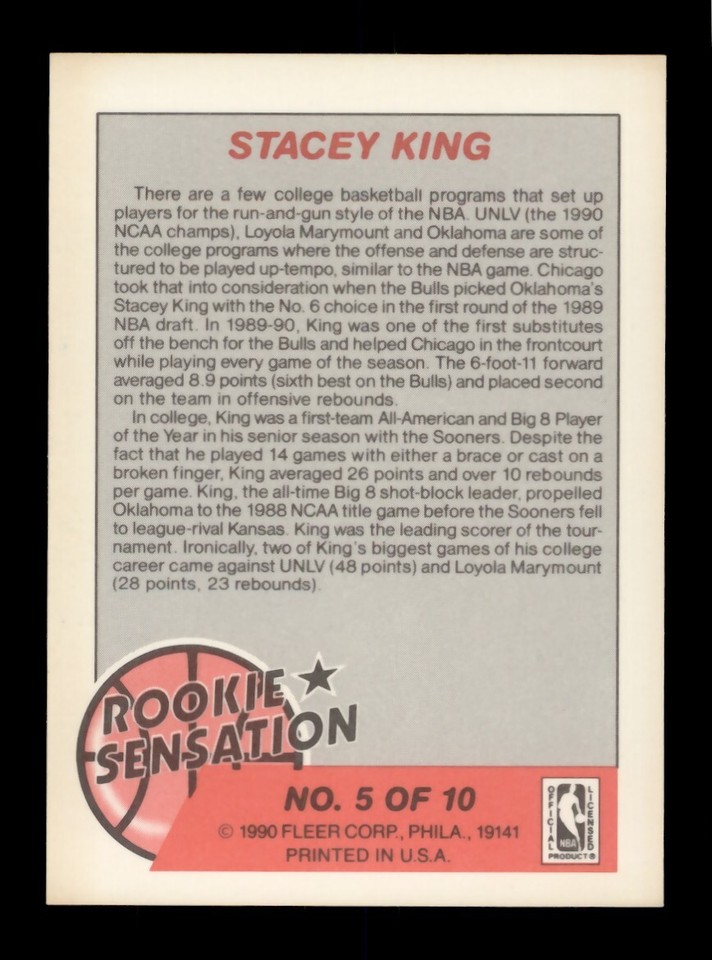 1990-91 FLEER ROOKIE SENSATION #5 STACEY KING ROOKIE RC | eBay