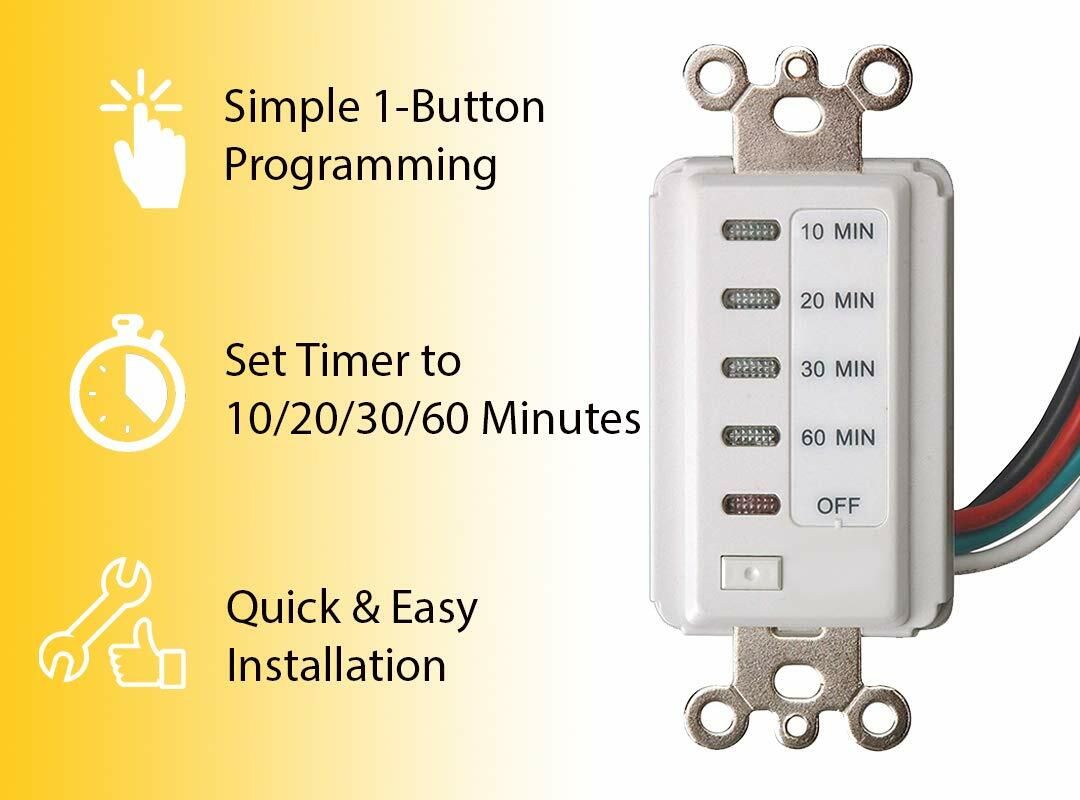 Teklectric Bathroom Auto Timer 10-20-30-60 Minute Preset Countdown Wall ...