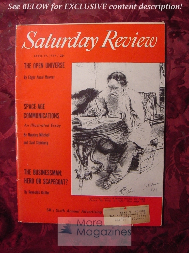 Saturday Review April 19 1958 LEO TOLSTOY REYNOLDS GIRDLER EDGAR ANSEL ...