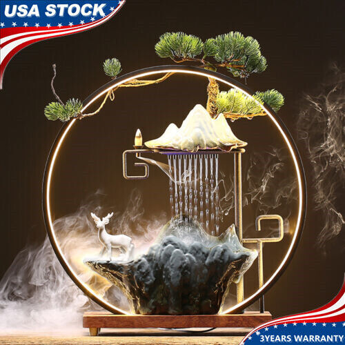 Indoor Rockery Water Fountain LED Lamp Tabletop Waterfall Mist Home ...
