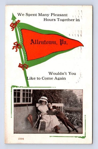 Allentown Pennsylvania "Pleasant Hours" Antique Pennant Postcard 1910s ...