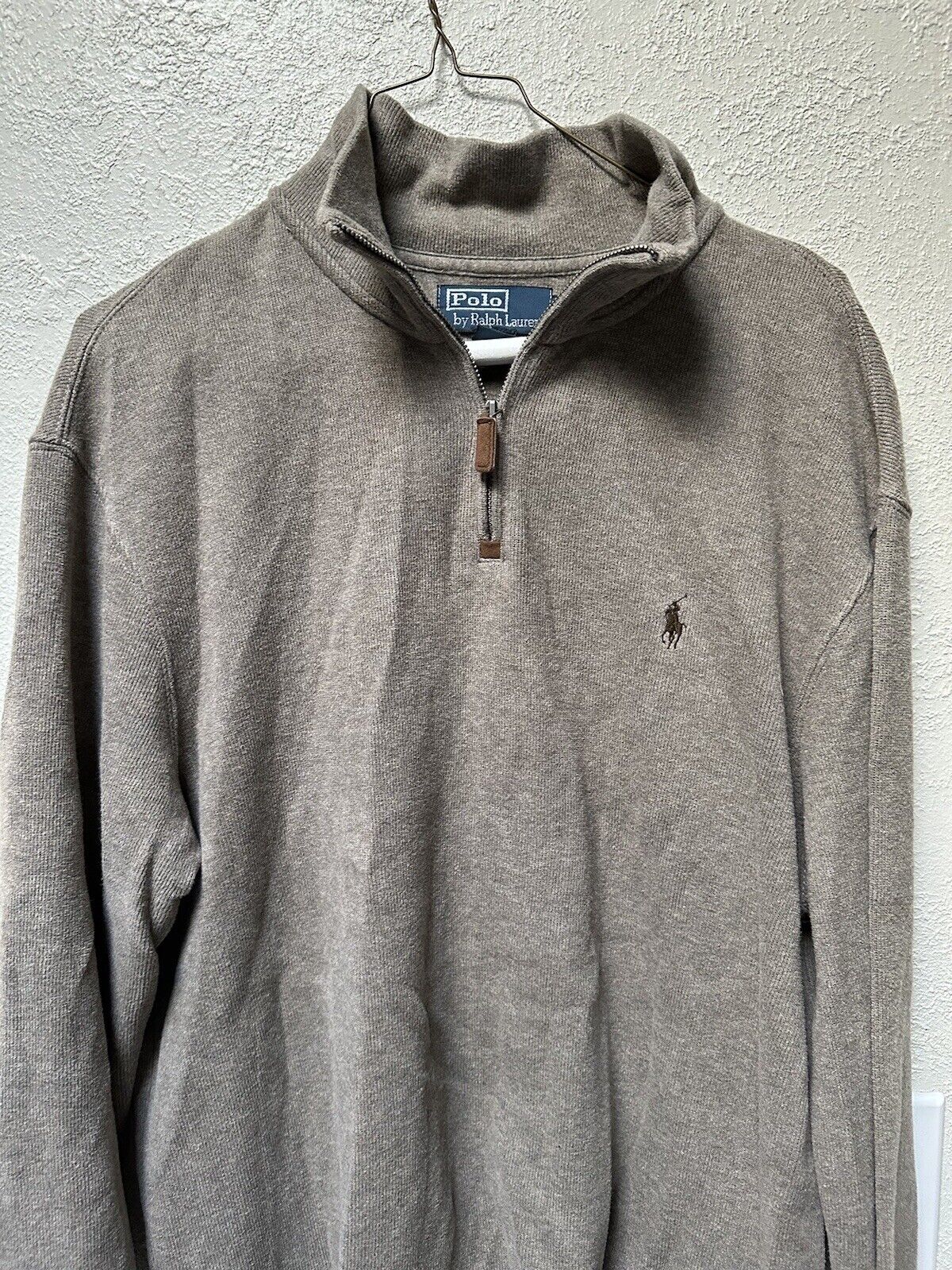 Polo Ralph Lauren Men's Sweater Brown Size L Pullover Knit 1/4 Zip Pony ...
