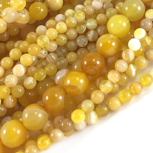 Natural Gold Yellow Stripe Agate Round Bead 15" Jewelry Making Gemstone ...