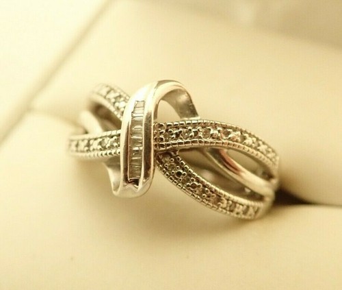 Baguette & Round Diamond Sterling Silver SUN Band Ring Sz 7 | eBay