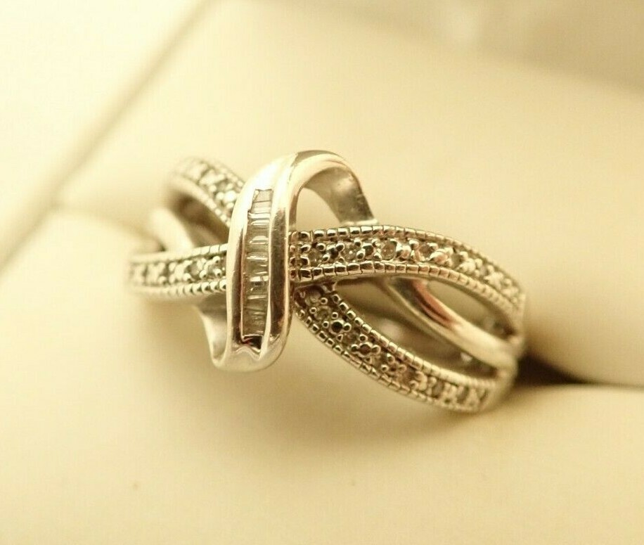 Baguette & Round Diamond Sterling Silver SUN Band Ring Sz 7 | eBay