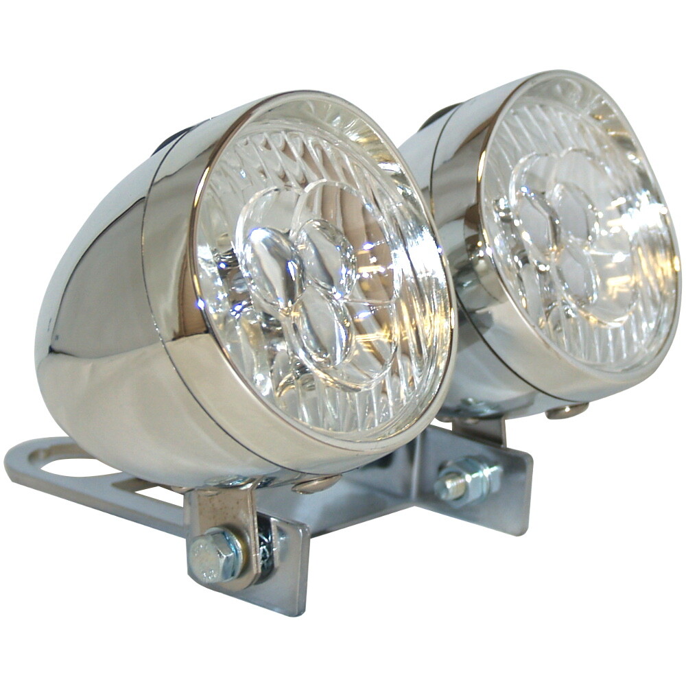 DOUBLE FRONT LIGHT SET WITH BRACKET INCLUDED CYCLE BIKE CHROME LED ...