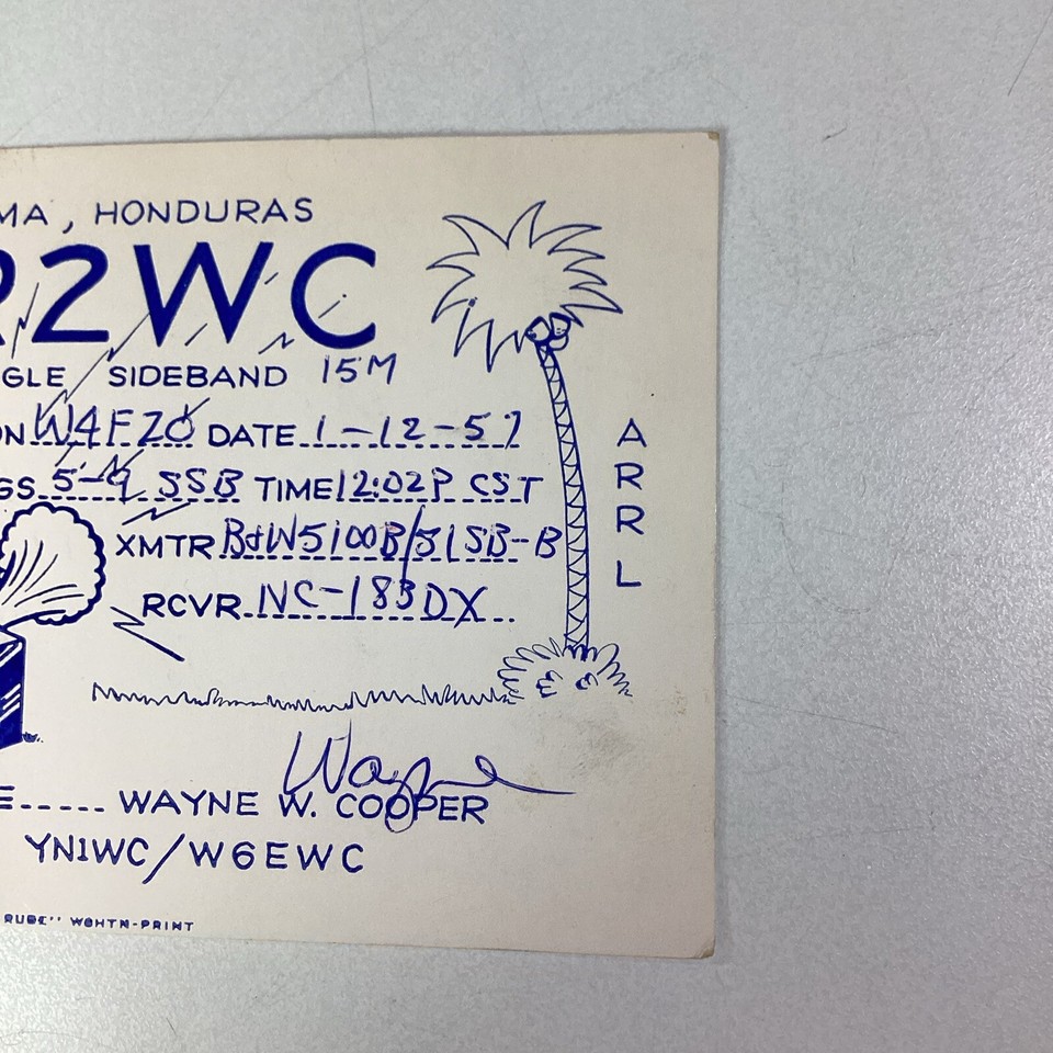 Honduras QSL Radio Card 1957 La Lima Wayne Cooper Stamp Palma | eBay