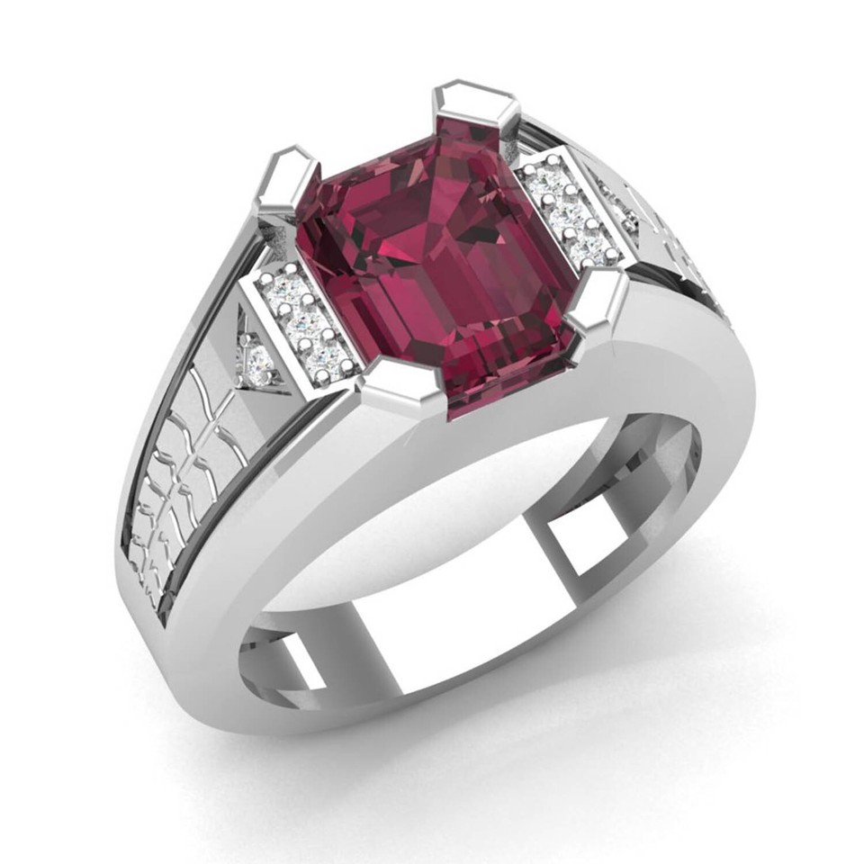 Men's Ring 2Ct Emerged Cut Dark Pink Lab Created gems stone & RD ...