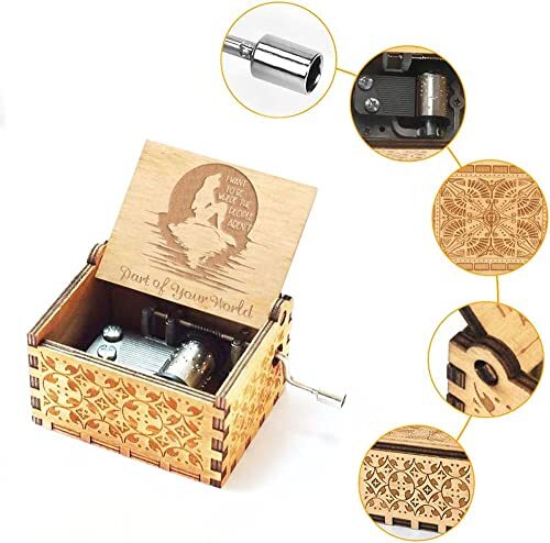 Mermaid Music Box Toy Wood Hand Crank Engraved Vintage Wooden Musicbox ...