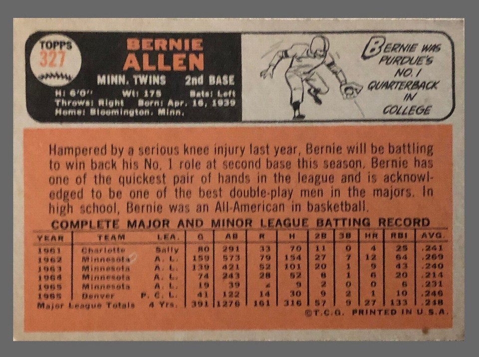 1966 Topps #327 • Minnesota Twins - Bernie Allen | eBay