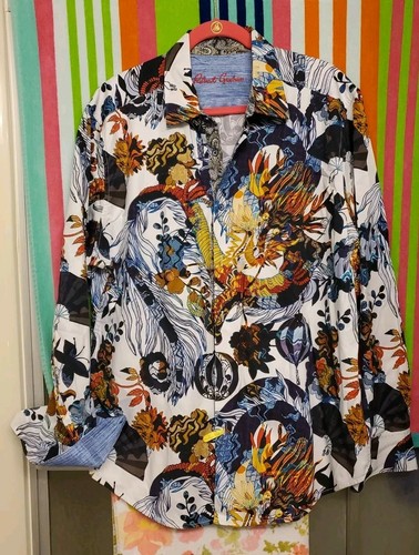 Robert Graham Derstand Luxury Dragon Embroidered Cotton Mens 2XL Shirt ...