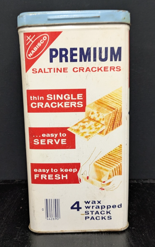 ☑️Vintage 1969 NABISCO PREMIUM SALTINE CRACKER Metal Container Tin Can ...