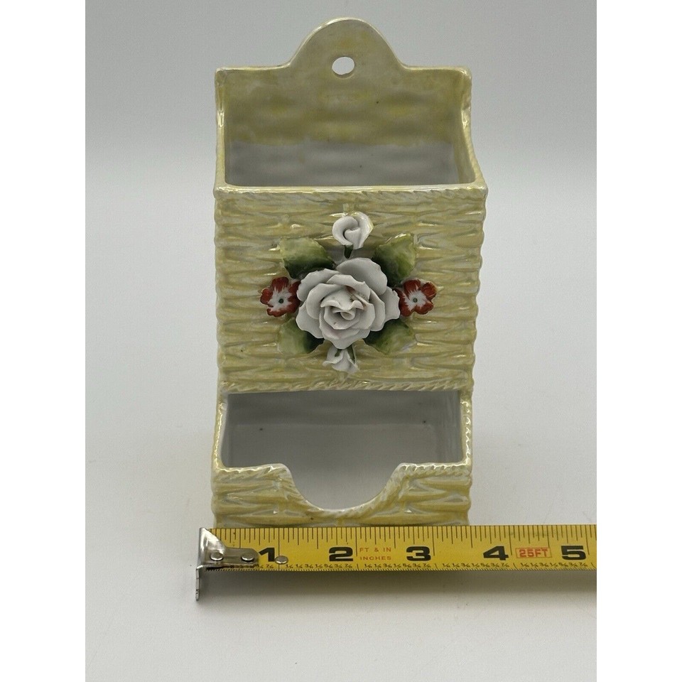 Vintage Double Match Holder Lusterware Floral Basket Weave Ceramic Wall ...
