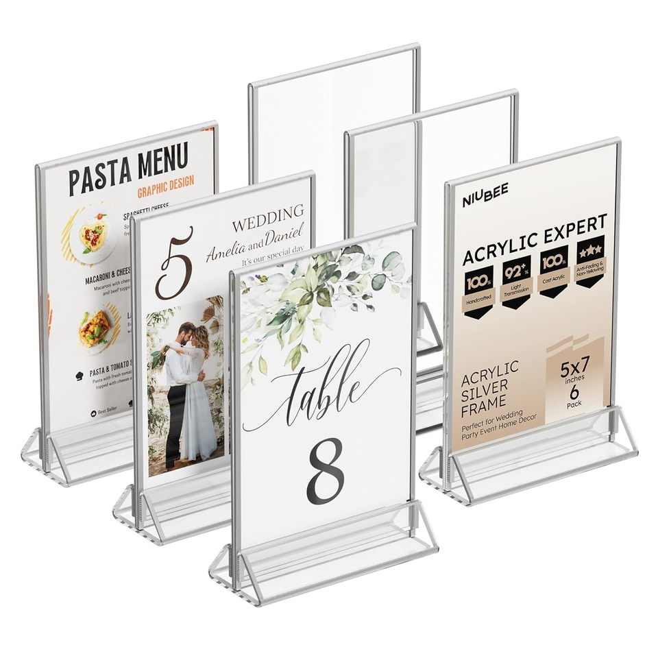 6-Pack 5X7 Clear Acrylic Sign Holder with Silver Borders and Vertical ...
