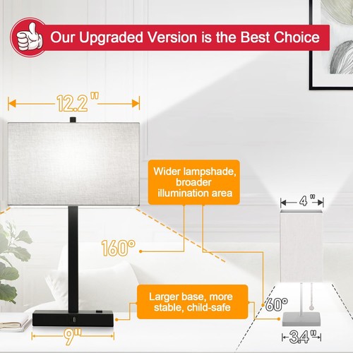 21" Set of 2 Gray Linen & Matte Black(Base)-Two 5000K Bulbs Included | eBay